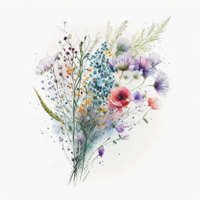 Watercolor Floral Wildflowers Clipart PNG, Commercial Use - Etsy