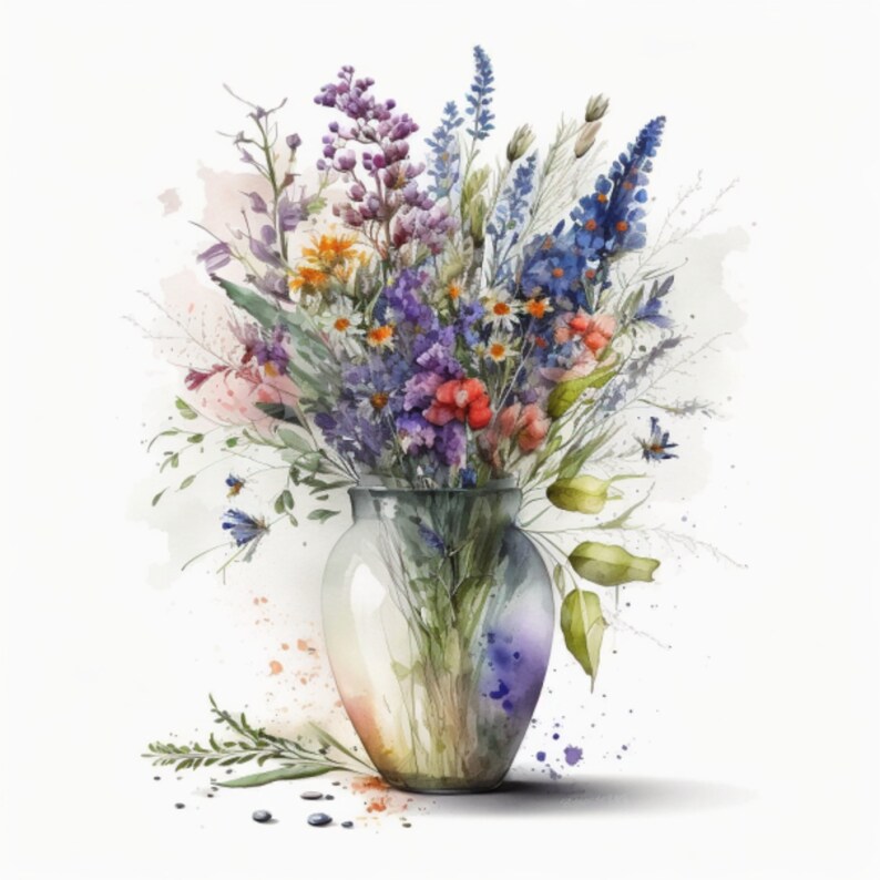 Watercolor Floral Wildflowers Clipart PNG, Commercial Use - Etsy