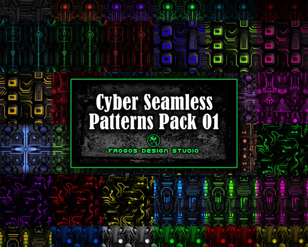 Cyber One Seamless Pattern Pack - High-quality Cyber Punk Cirquits ...