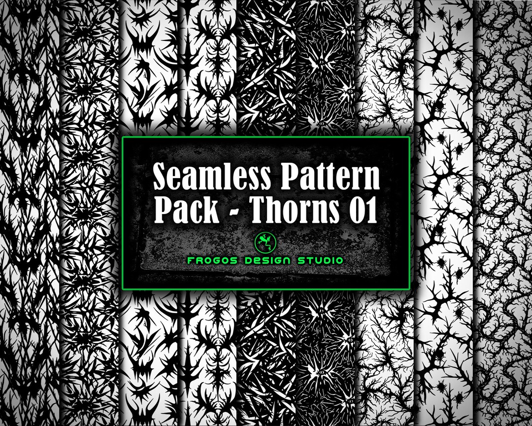 Seamless Pattern Pack - Thorns 01 - 9 High-quality Black and White ...