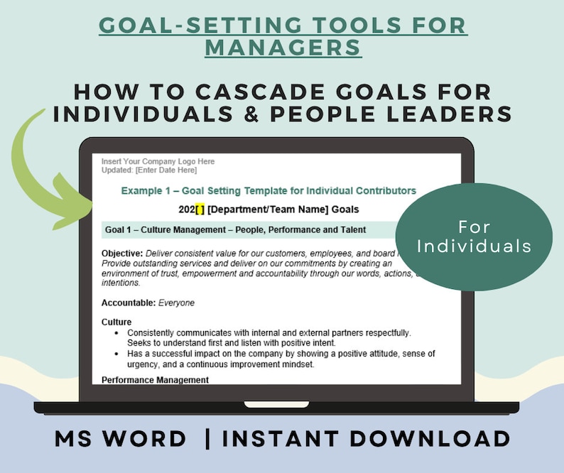 Manager Goal Setting Template: Individual & Team Objectives (MS Word ...