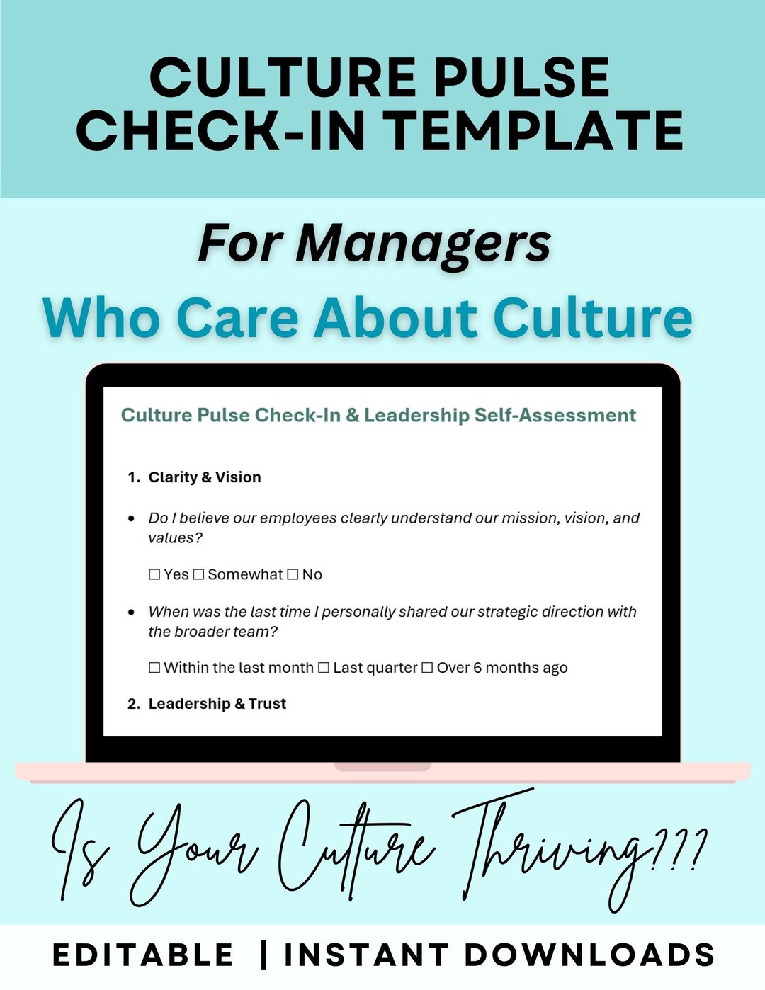 Culture Pulse Check-in Template | Leadership Self-assessment | Manager ...