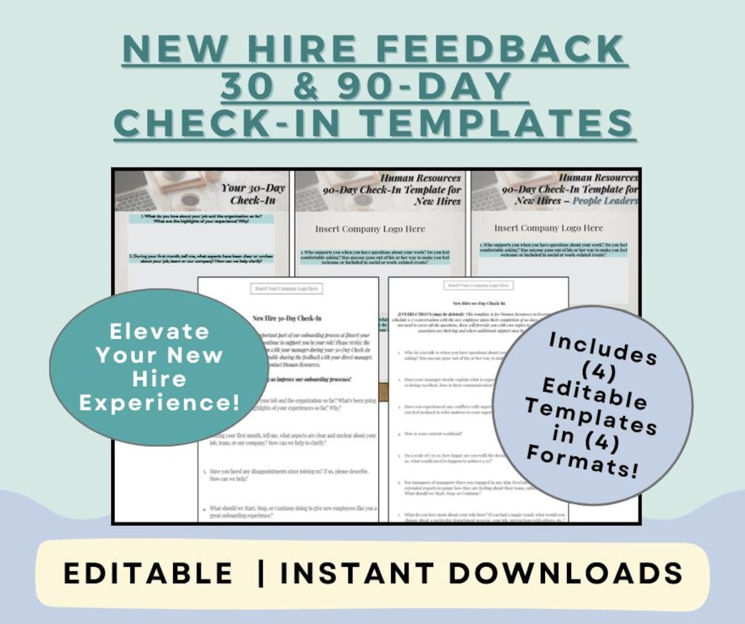 New Hire Onboarding Check-in Templates: 30 & 90-day Feedback (digital ...