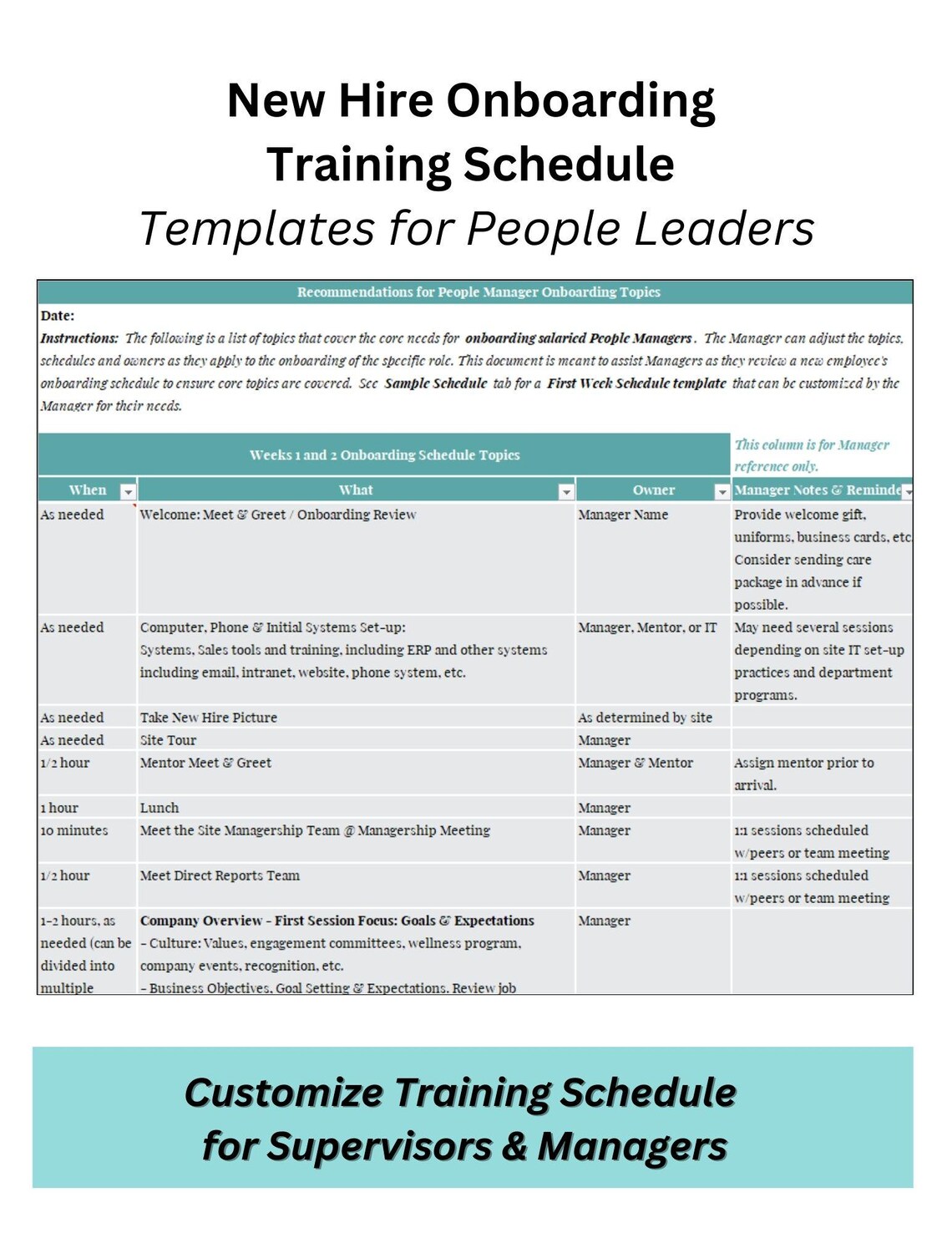New Hire Onboarding Schedule Templates: HR & Managers (MS Excel, Google ...