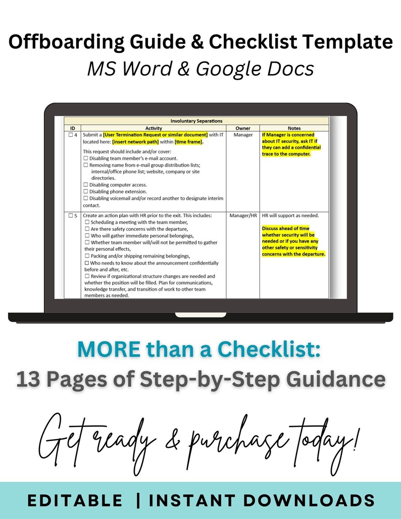 Employee Offboarding Guide & Checklist: HR Templates (digital Download ...