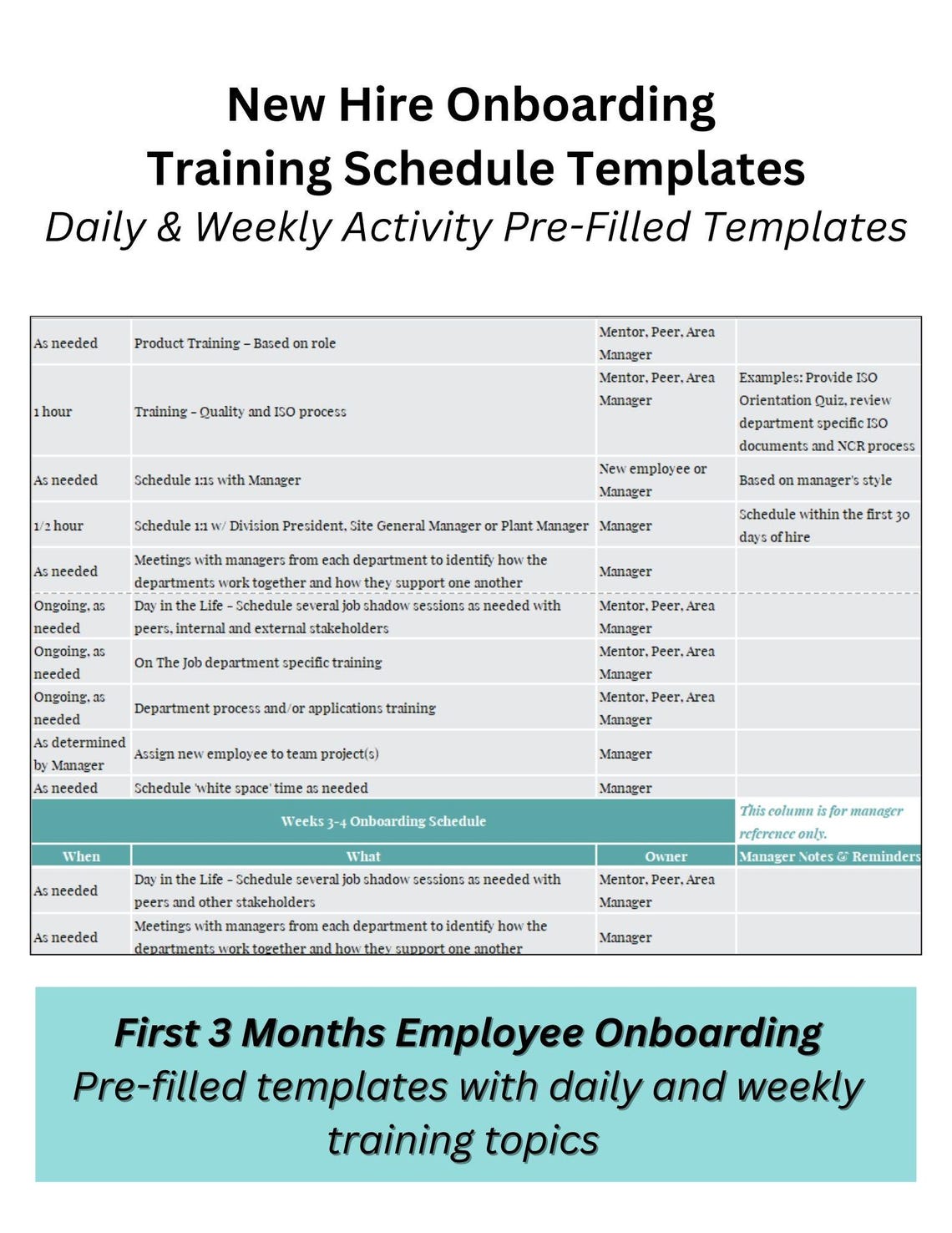 New Hire Onboarding Schedule Templates: HR & Managers (MS Excel, Google ...