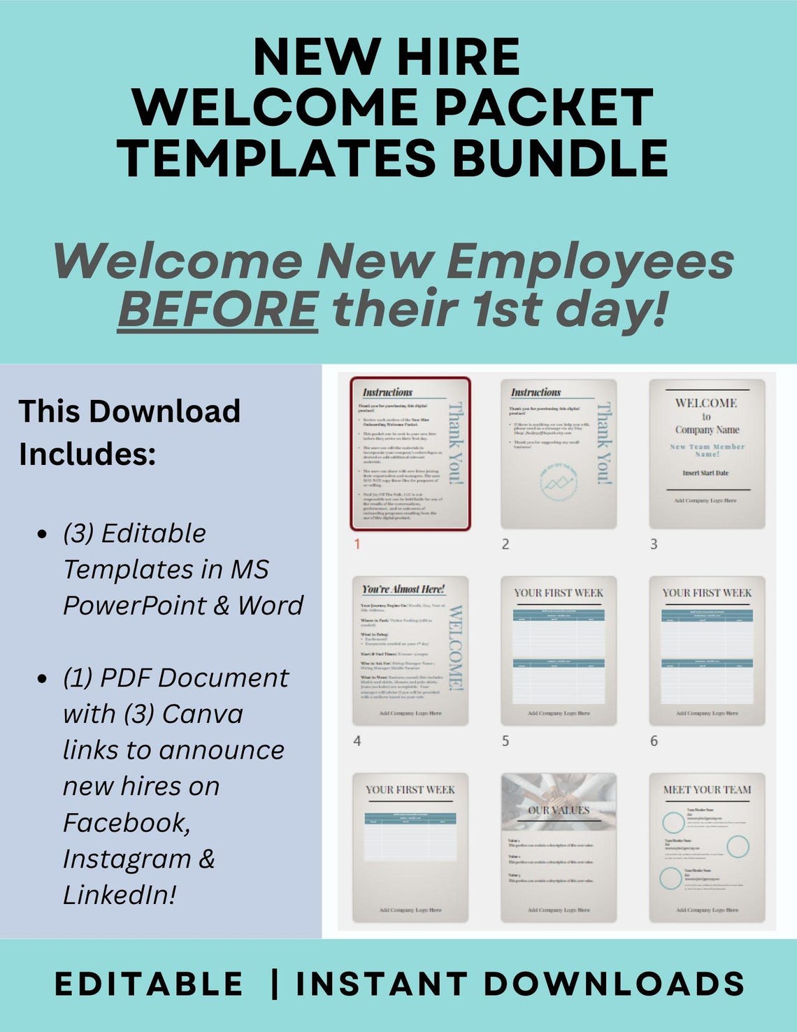 New Hire Welcome Packet Bundle | Onboarding | New Employee Social Media ...