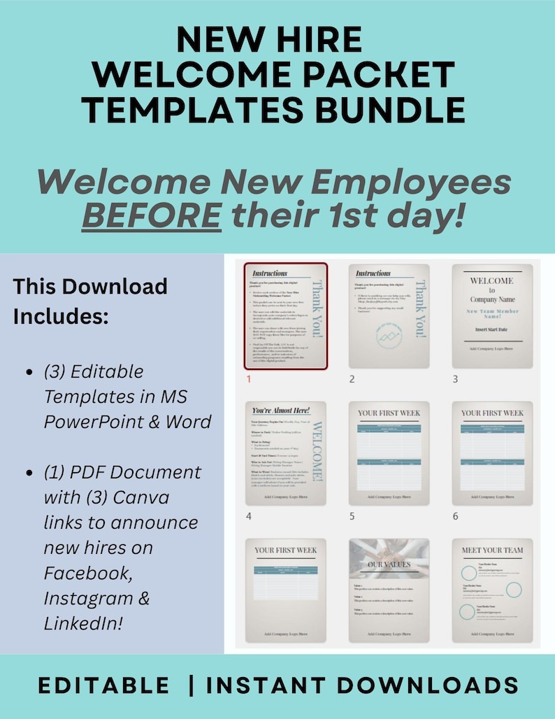 New Hire Welcome Packet Bundle | Onboarding | New Employee Social Media ...