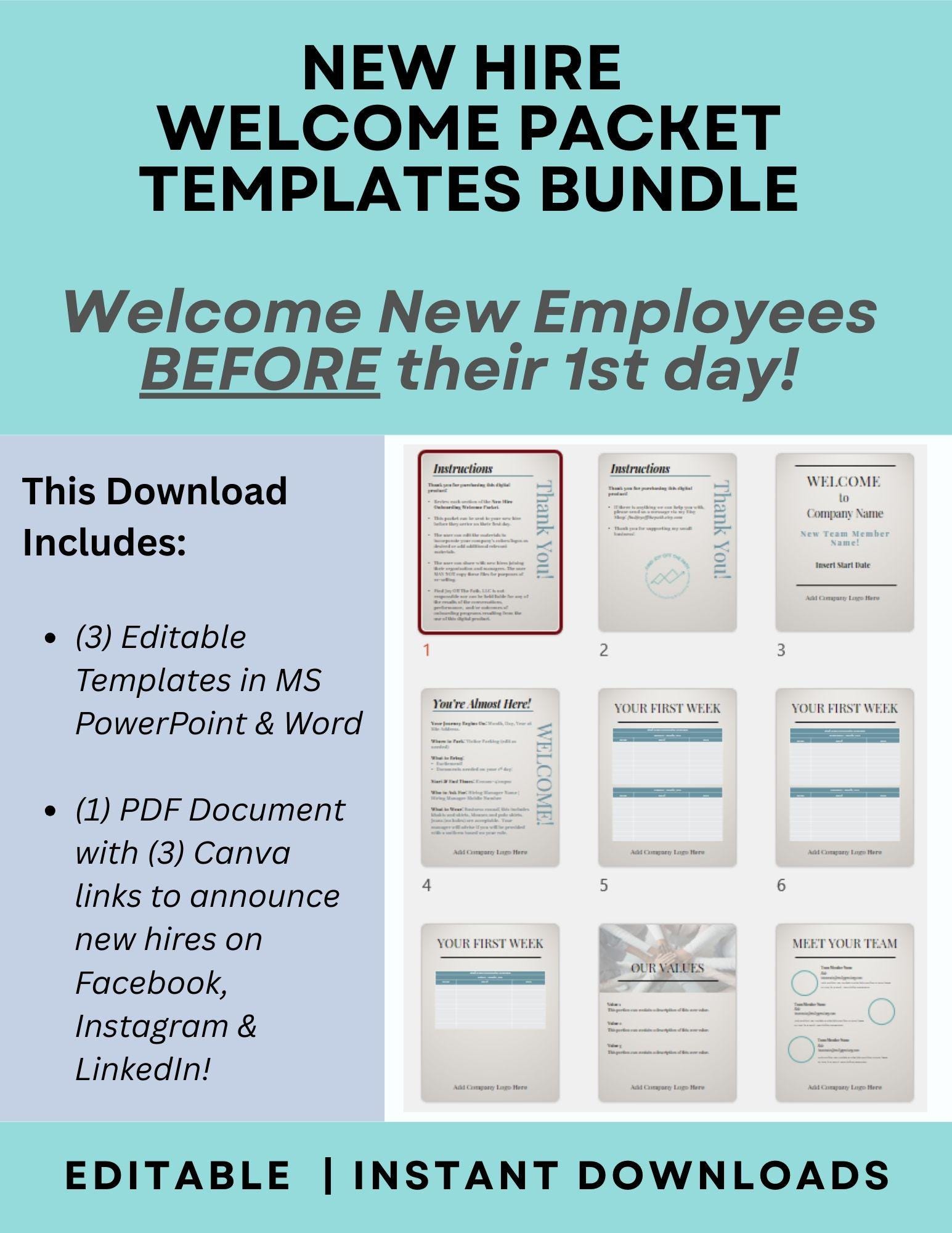 New Hire Welcome Packet Bundle | Onboarding | New Employee Social Media ...