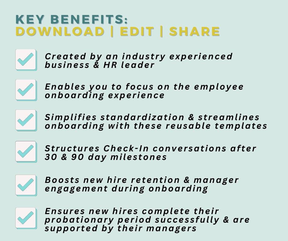 New Hire Onboarding Check-in Templates: 30 & 90-day Feedback (digital ...