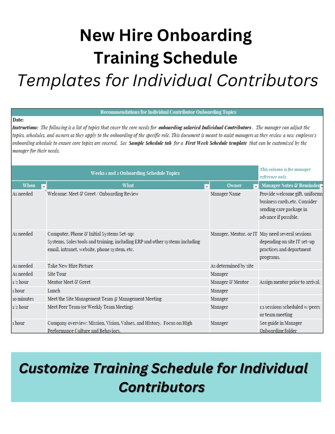 New Hire Onboarding Schedule Templates: HR & Managers (MS Excel, Google ...