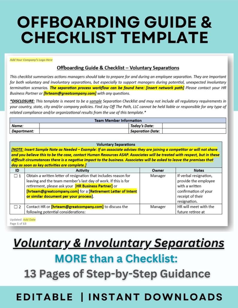 Employee Offboarding Guide & Checklist: HR Templates (digital Download ...
