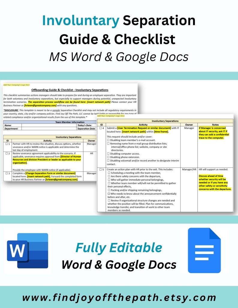 Employee Offboarding Guide & Checklist: HR Templates (digital Download ...