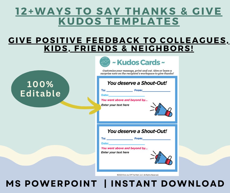12 Ways to Give Kudos & Say Thank You With Easy to Customize - Etsy ...