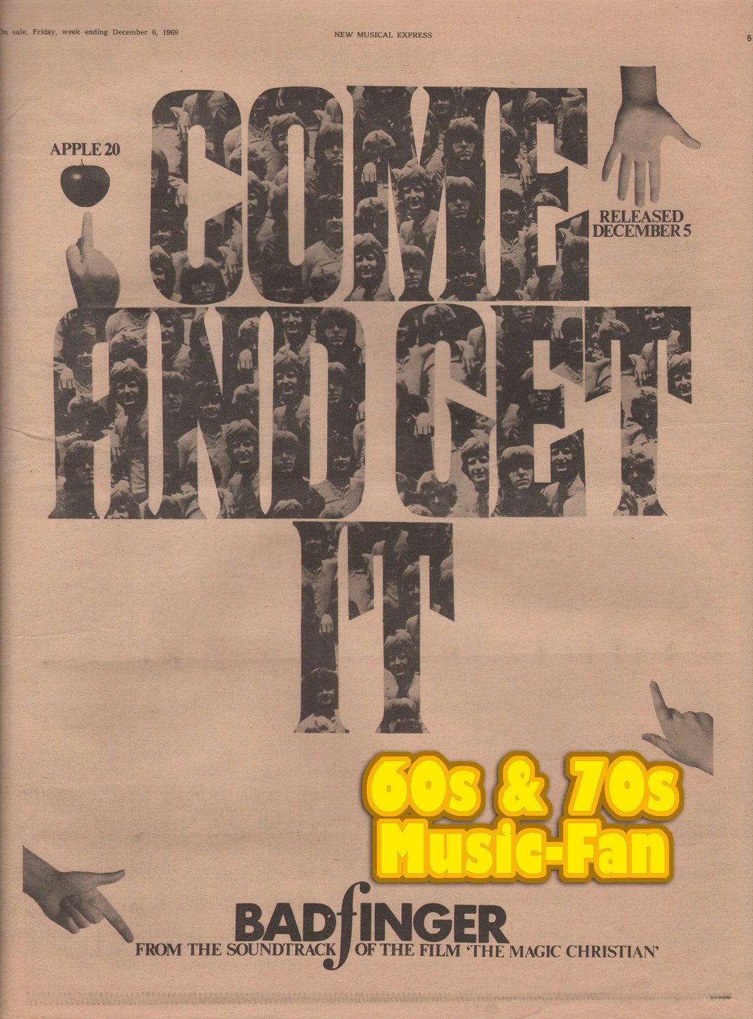 BADFINGER Poster - 1969 Original NME Poster - Backside: Big Article ...