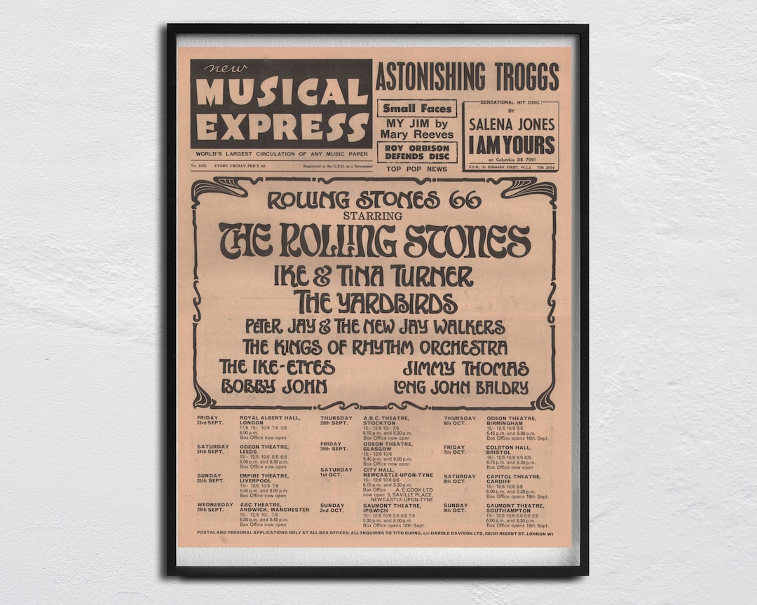 ROLLING STONES Poster 1966 - Plus Ike & Tina Turner, the Yardbirds ...