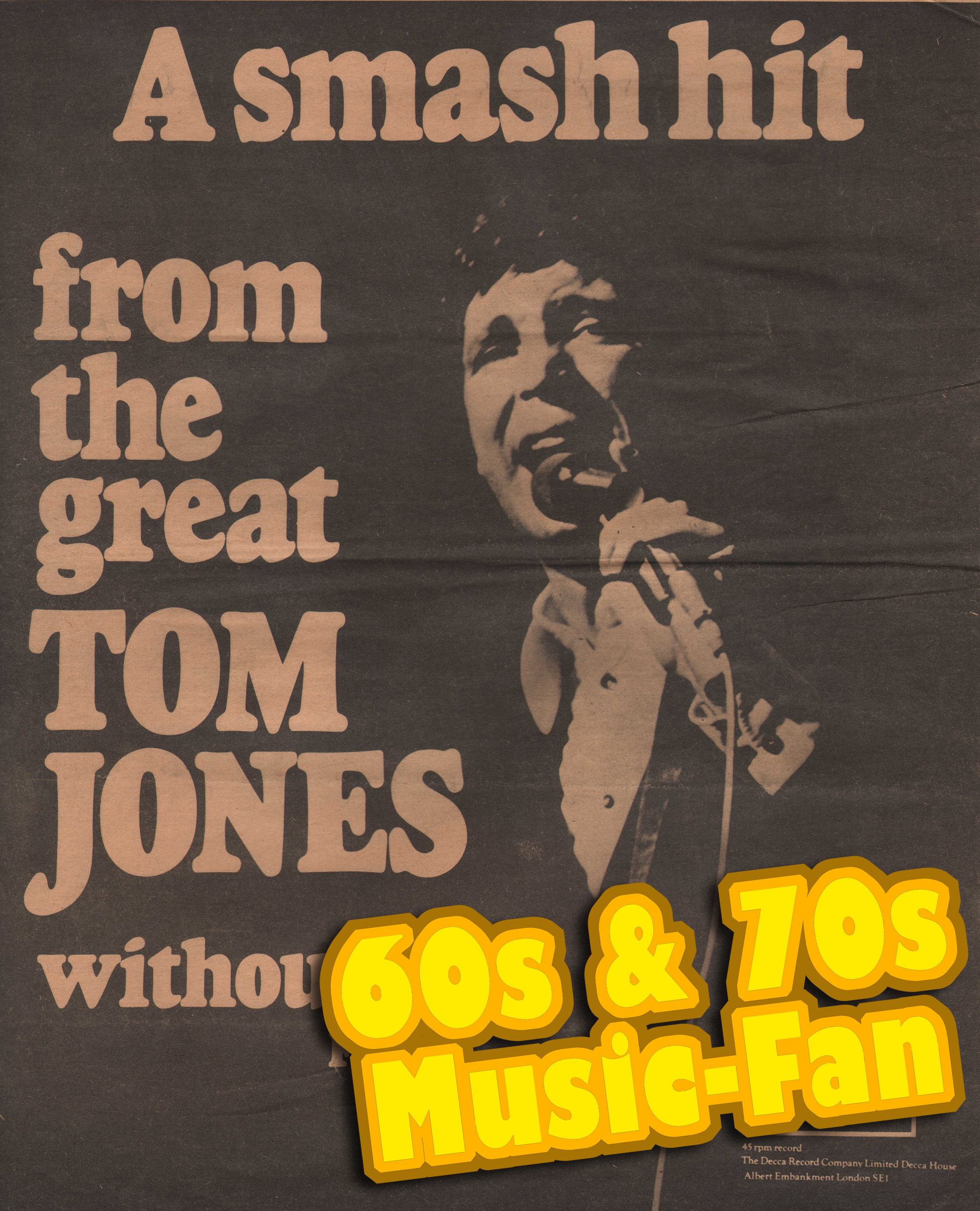 TOM JONES Poster 1969 NME Original "without Love" - New Musical Express ...