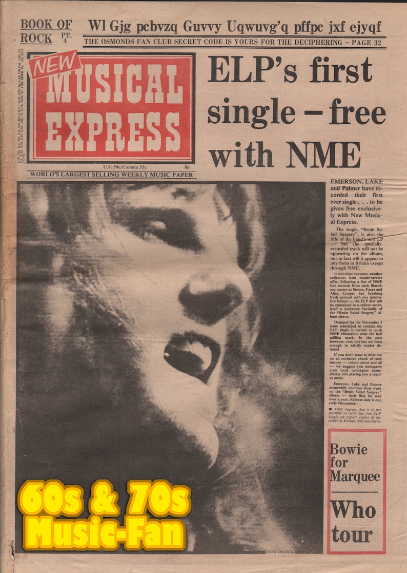 ELP Emerson, Lake & Palmer 1974 Poster Original NME Brain Salad Surgery ...