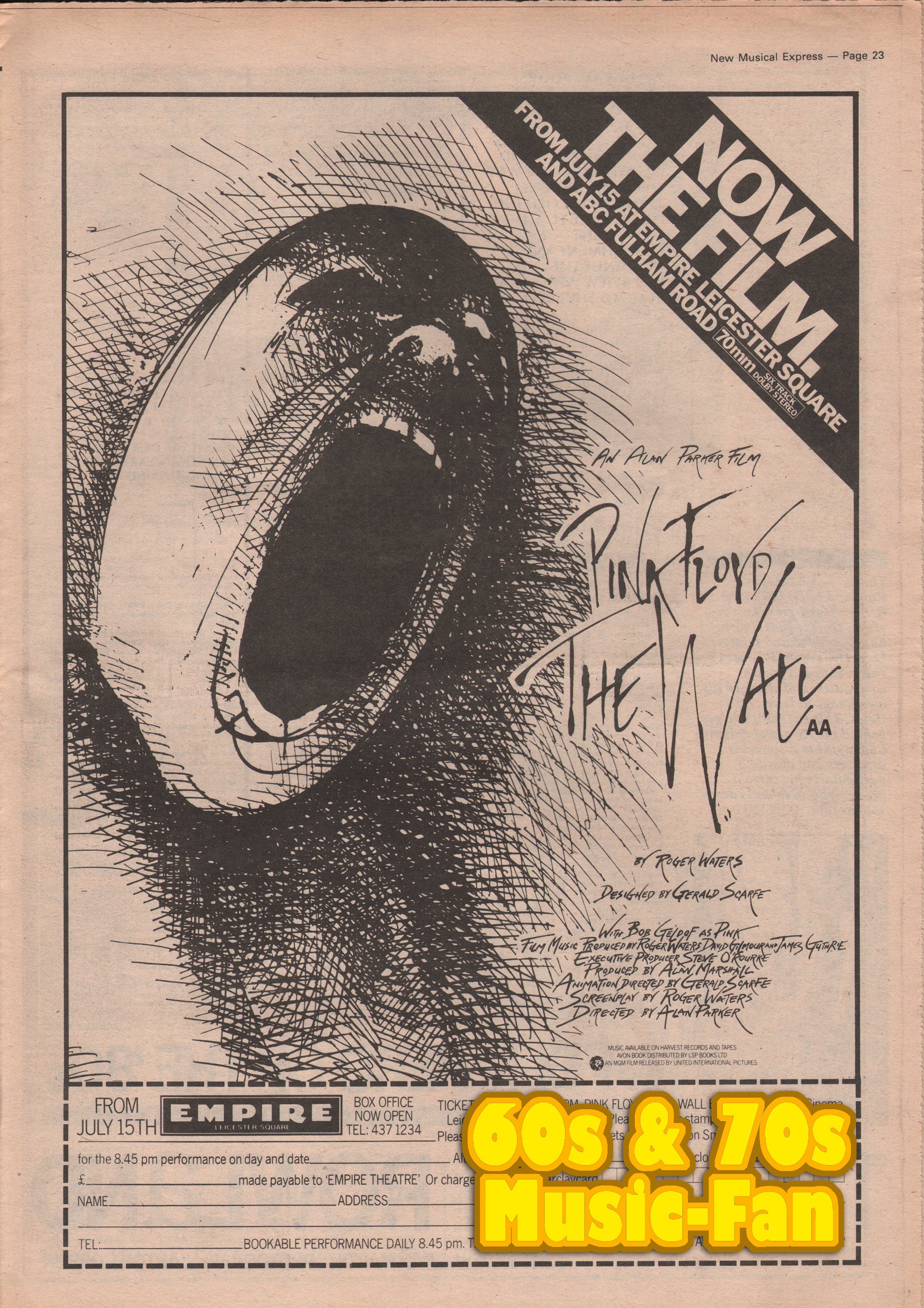 Pink Floyd - 1982 Poster Original NME - the Wall - Roger Waters ...