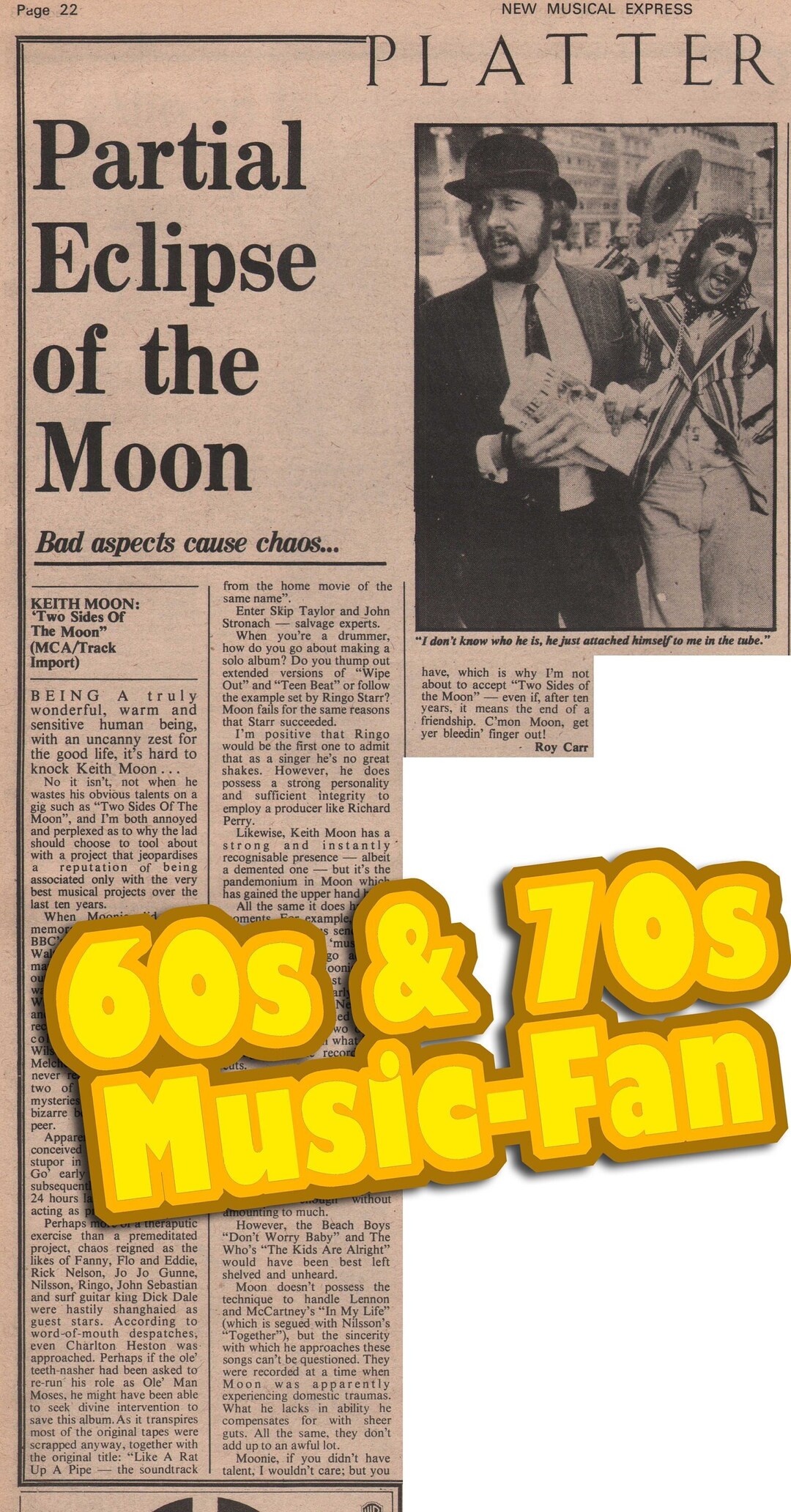1975 the Who - KEITH MOON - Original NME Clipping - Brian Wilson, Dean ...