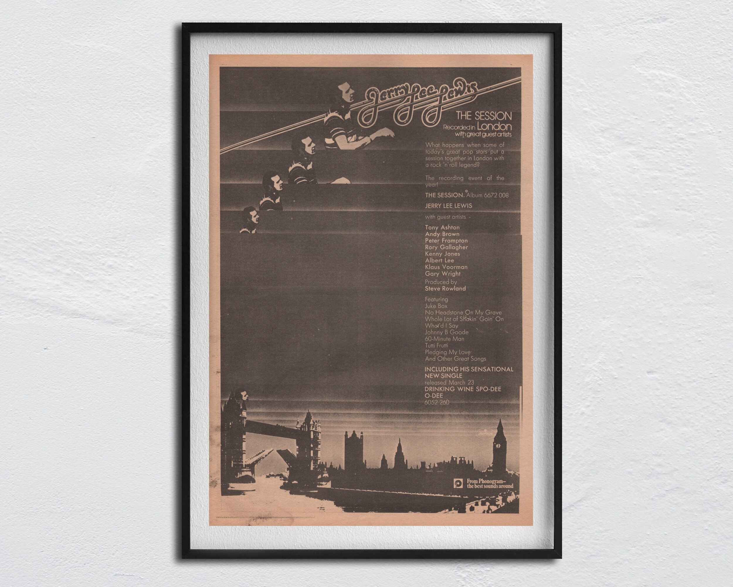 JERRY LEE LEWIS 1973 Poster Original the Session Peter Frampton, Rory ...