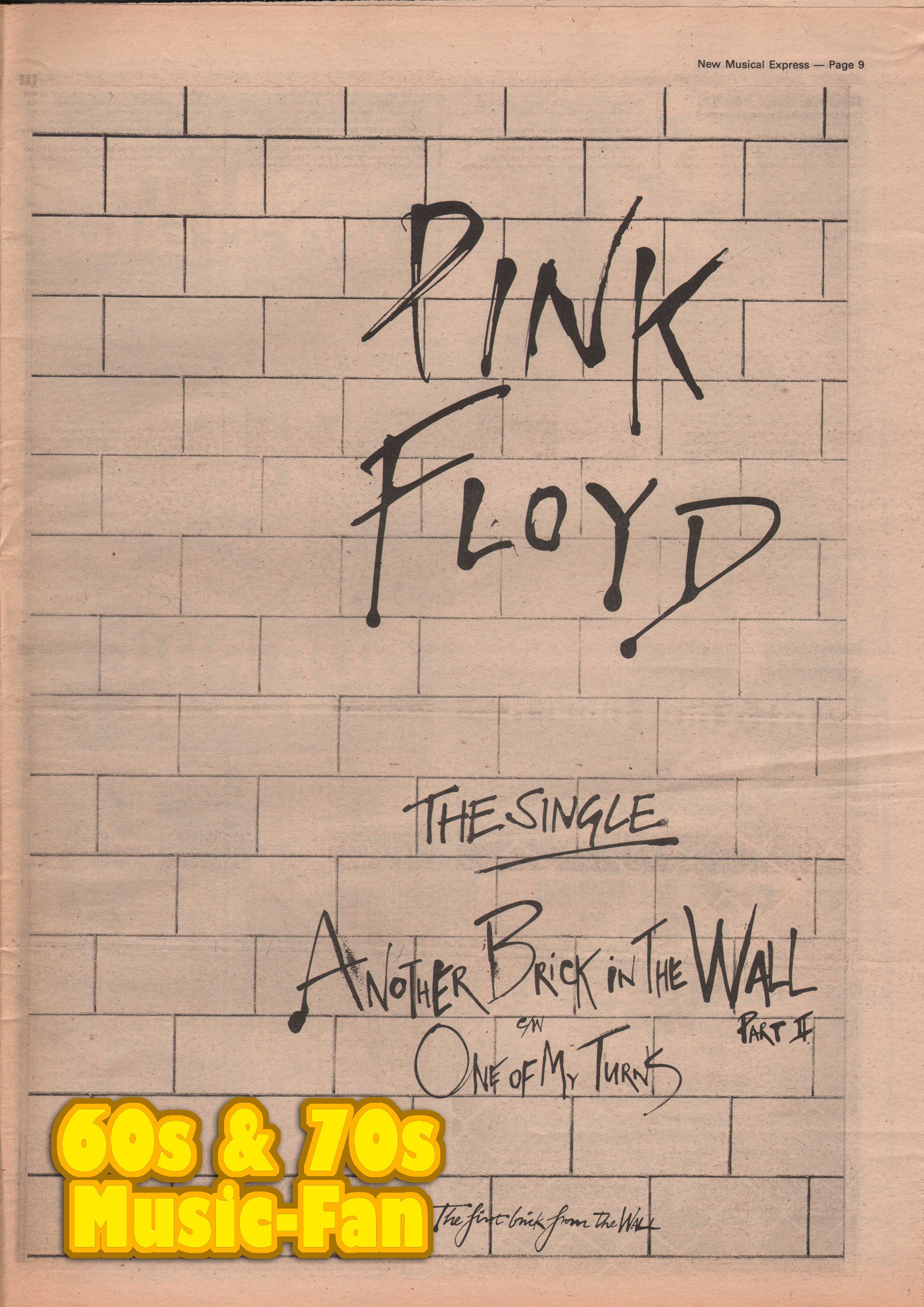 Pink Floyd 1979 Poster Original NME Another Brick in the Wall Roger ...