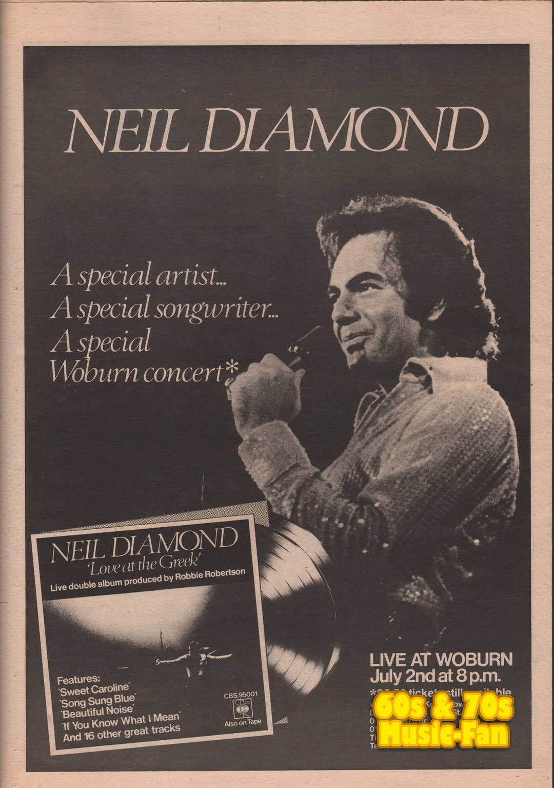 NEIL DIAMOND Poster 1977 Original NME Love at the Greek / Backside ...
