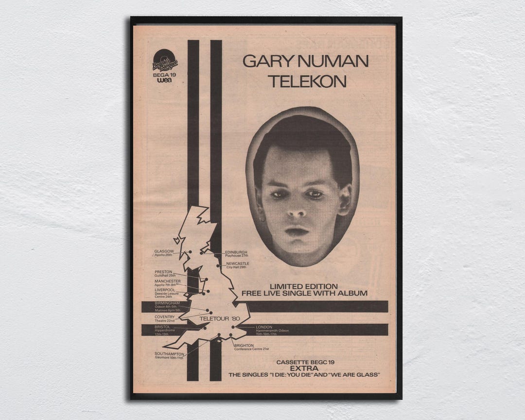 GARY NEWMAN Poster - 1980 Original NME / Telekon - Teletour - I Die You ...