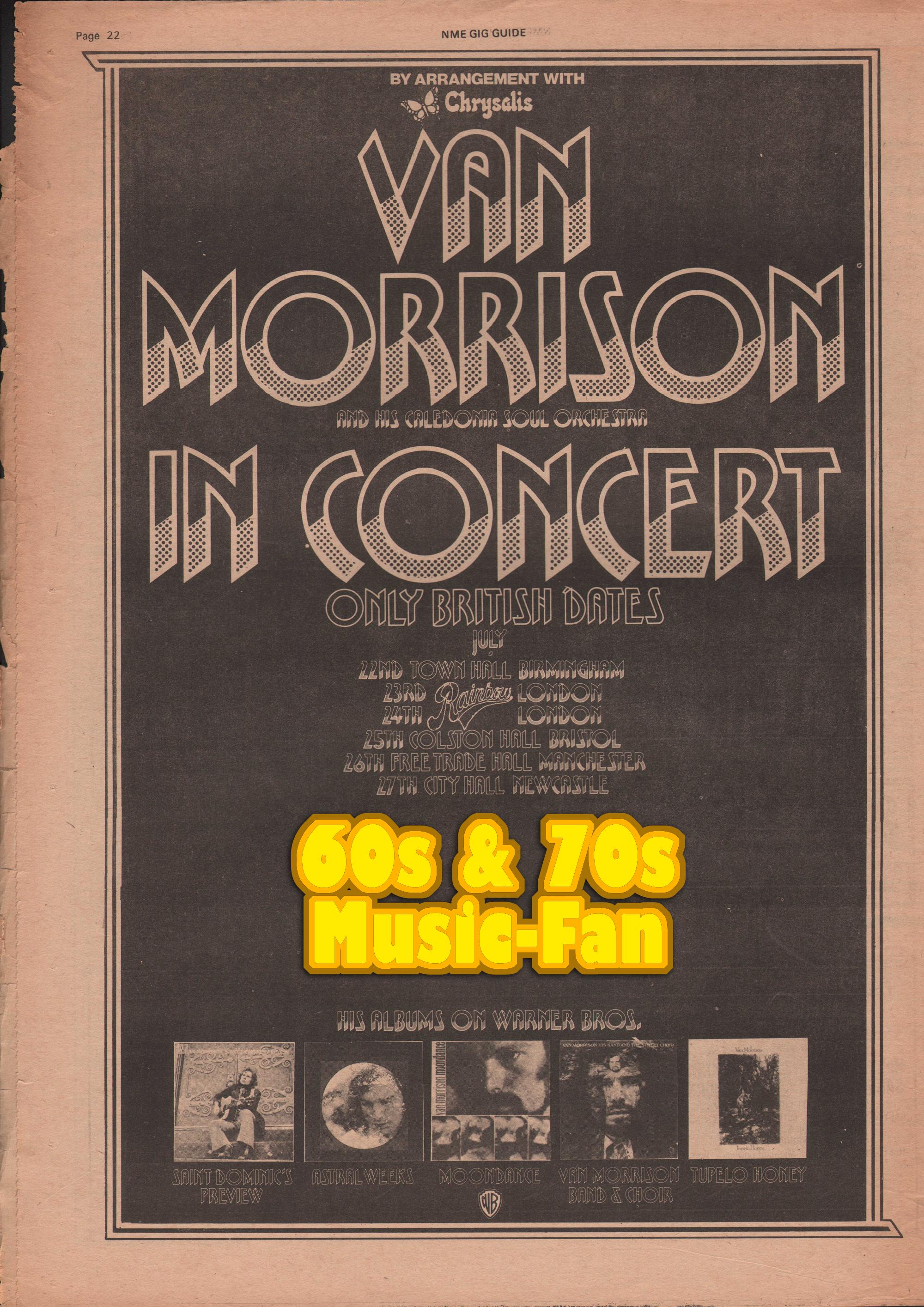 VAN MORRISON Poster - 1973 Original NME - in Concert / and His ...