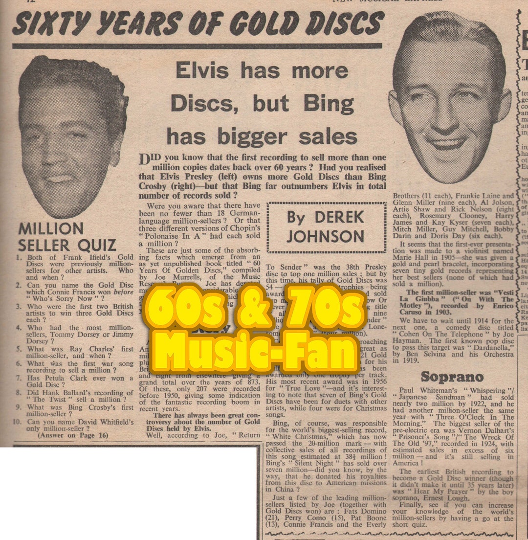 ELVIS PRESLEY 1964 Original NME Clipping Sixty Years of Gold Disc Elvis ...