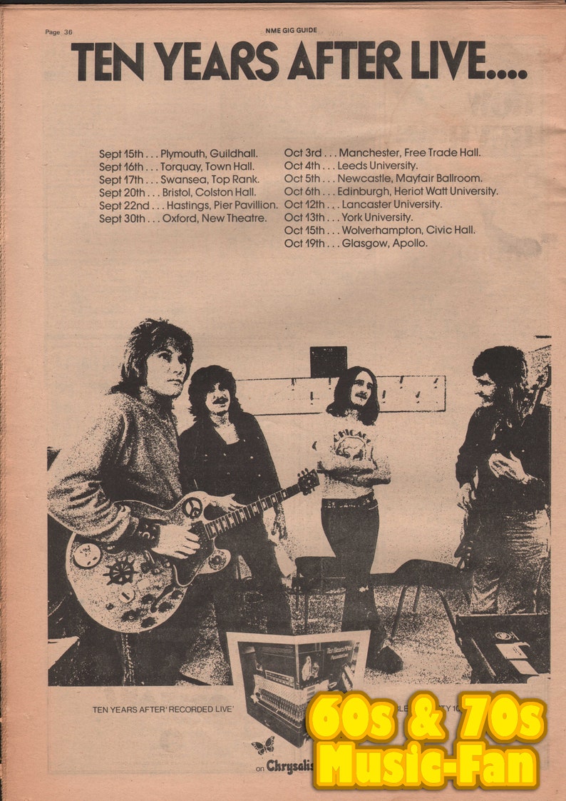 1973 Poster Ten Years After, Alvin Lee - Original NME - LIVE ...