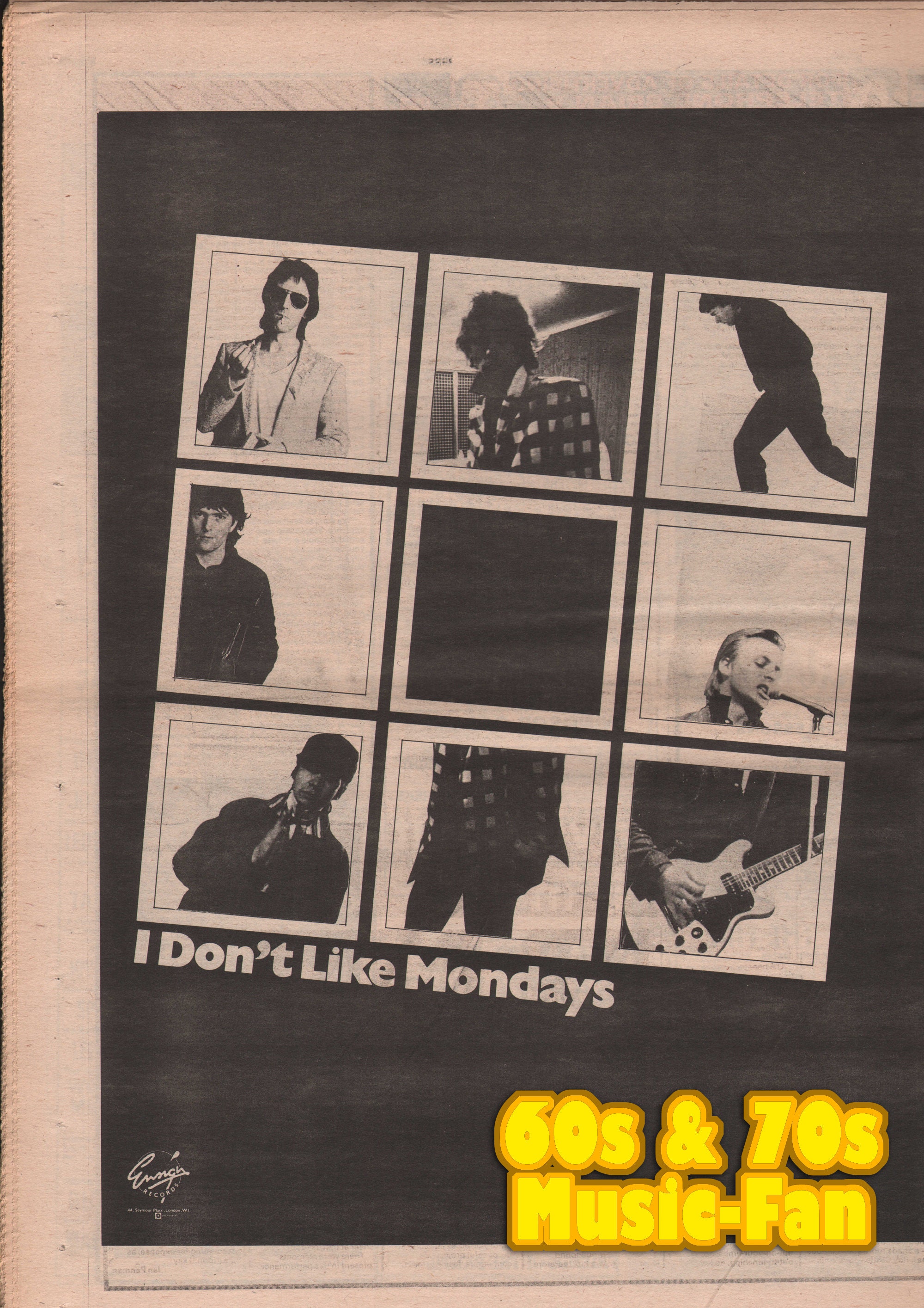 BOOMTOWN RATS - 1979 Original NME Poster - I Dont Like Mondays - Bob ...