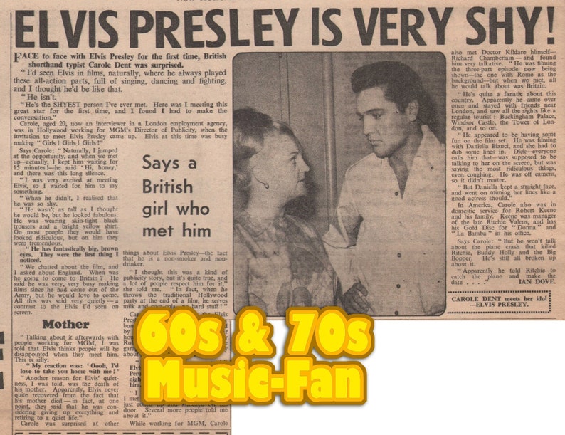 ELVIS PRESLEY 1964 Original NME Clipping Elvis Presley is Very Shy - Etsy