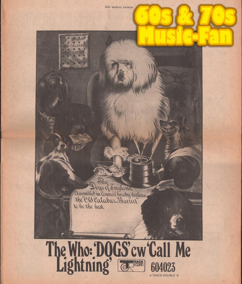 THE WHO Poster - 1968 Original NME - Dogs / Call Me Lightning / Pete Townshend, John Entwistle ...