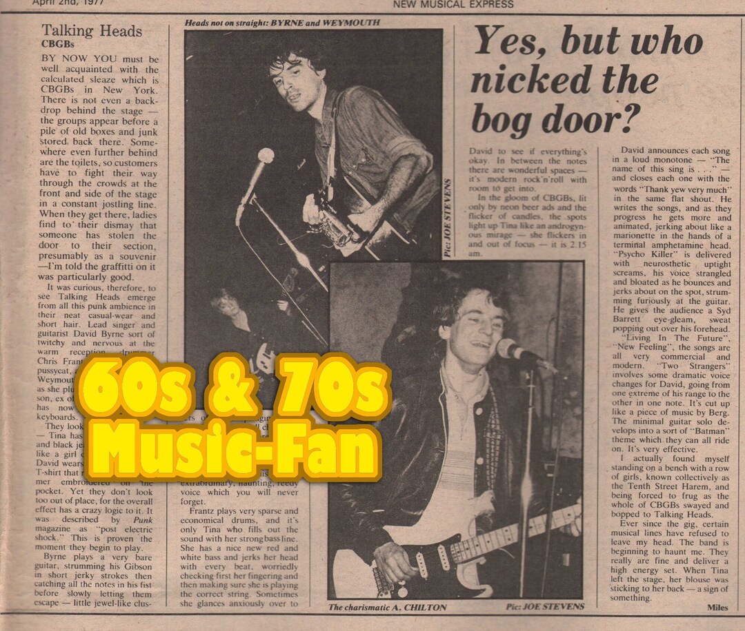 TALKING HEADS 1977 Original NME Clipping Concert Live at Cbgbs David ...
