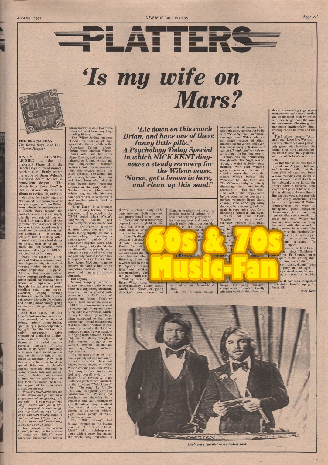 BEACH BOYS 1977 Big Original NME Clipping / Also: Big Article on Diana ...