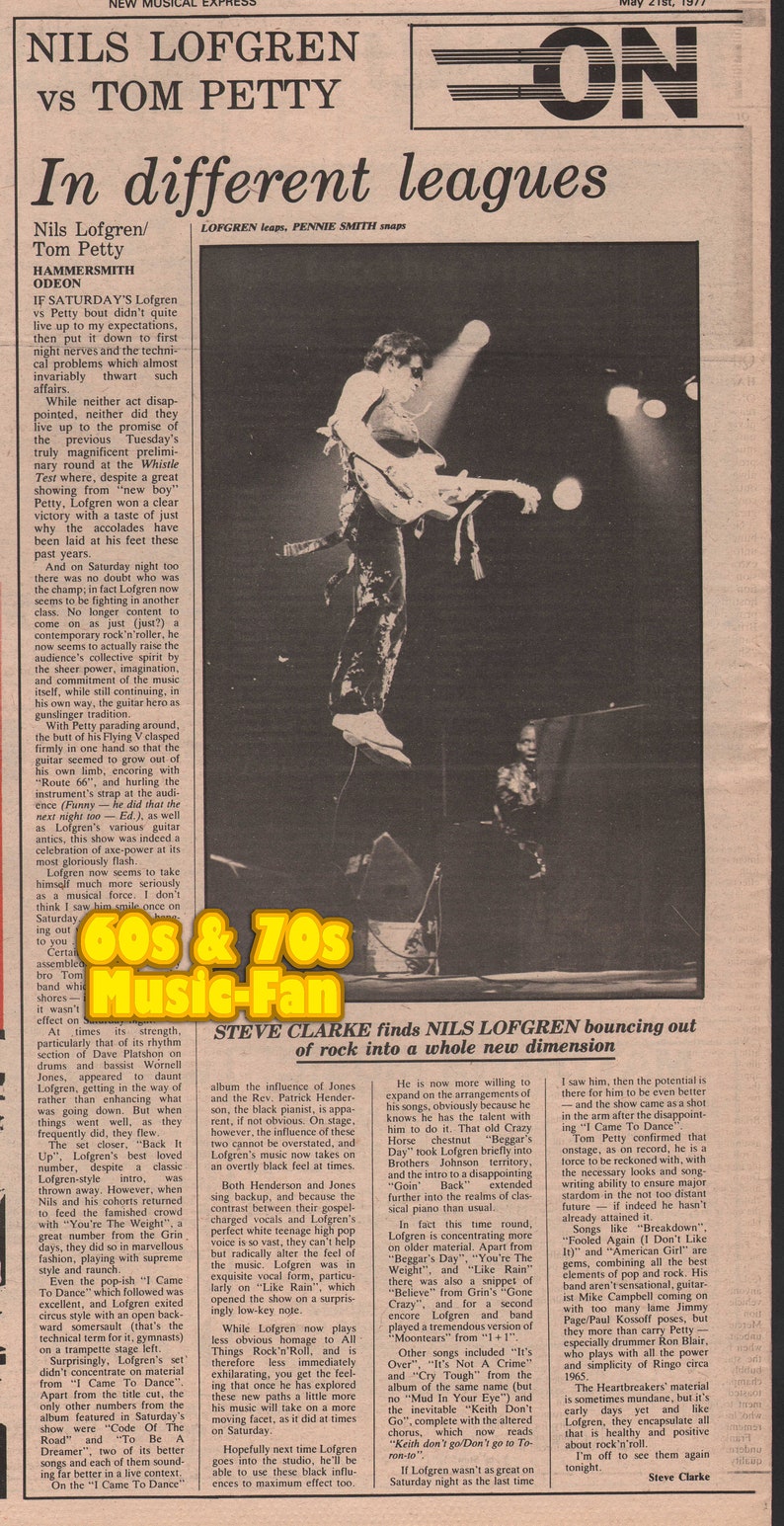 1977 CLASH, Nils Lofgren, Tom Petty Original NME Clipping Joe Strummer ...