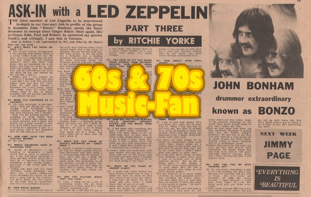 Bonzo LED ZEPPELIN 1970 Big Original NME Clipping John Paul Jones, John ...
