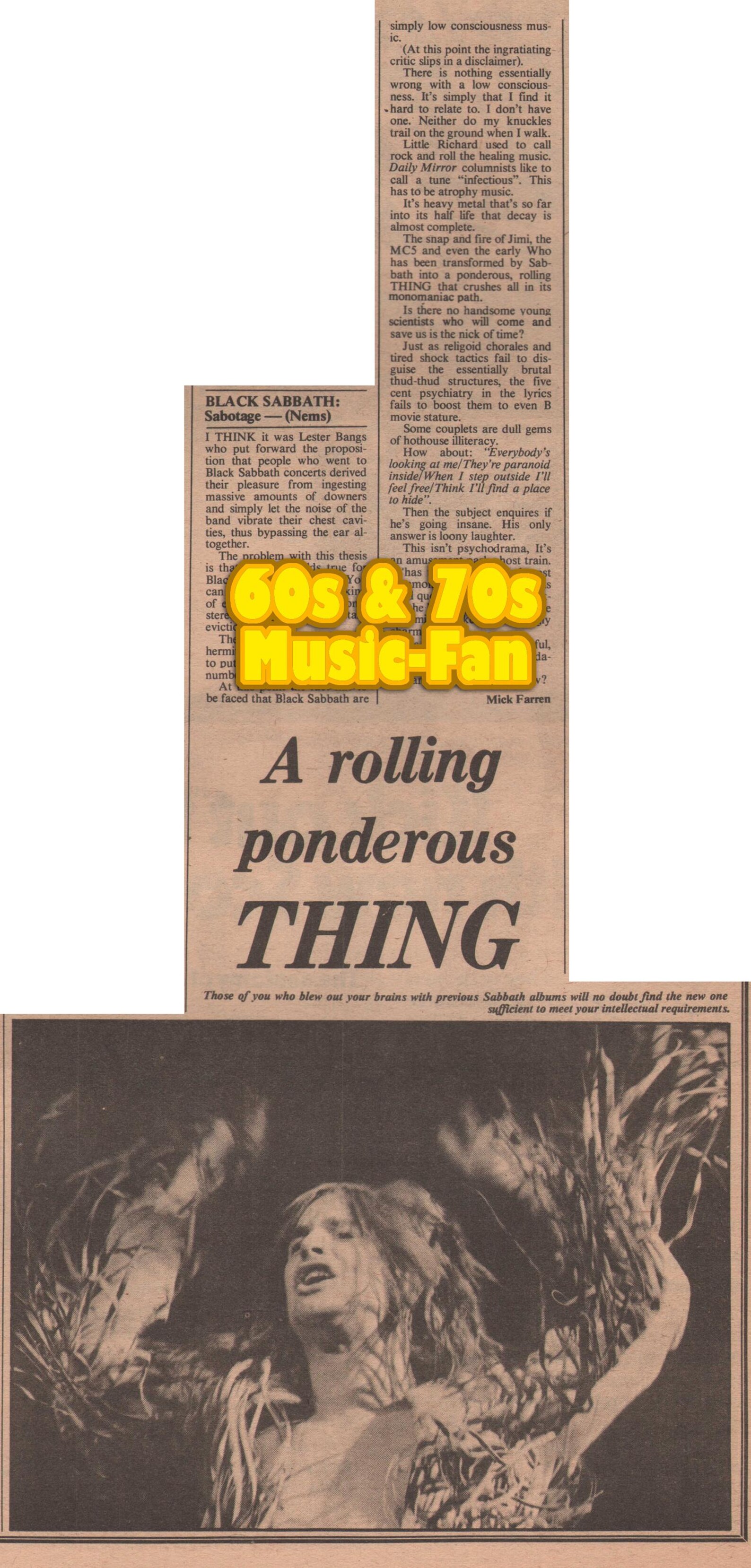 BLACK SABBATH - 1975 Original NME Clipping / A Rolling Ponderous - Ozzy ...