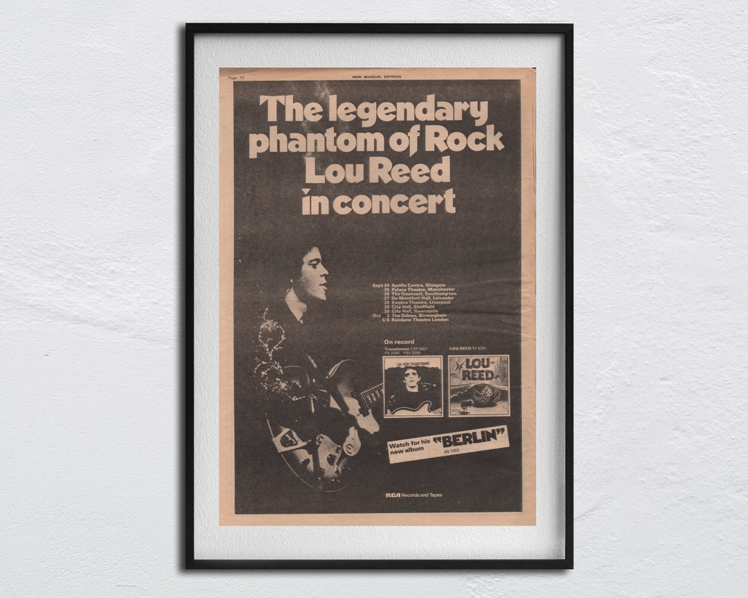 LOU REED Poster 1973 Original NME Formerly Velvet Underground, the ...