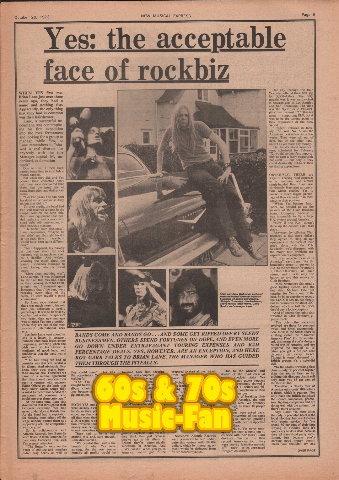 1973 YES / Wishbone Ash - Huge Original NME Clipping - Forntside ...
