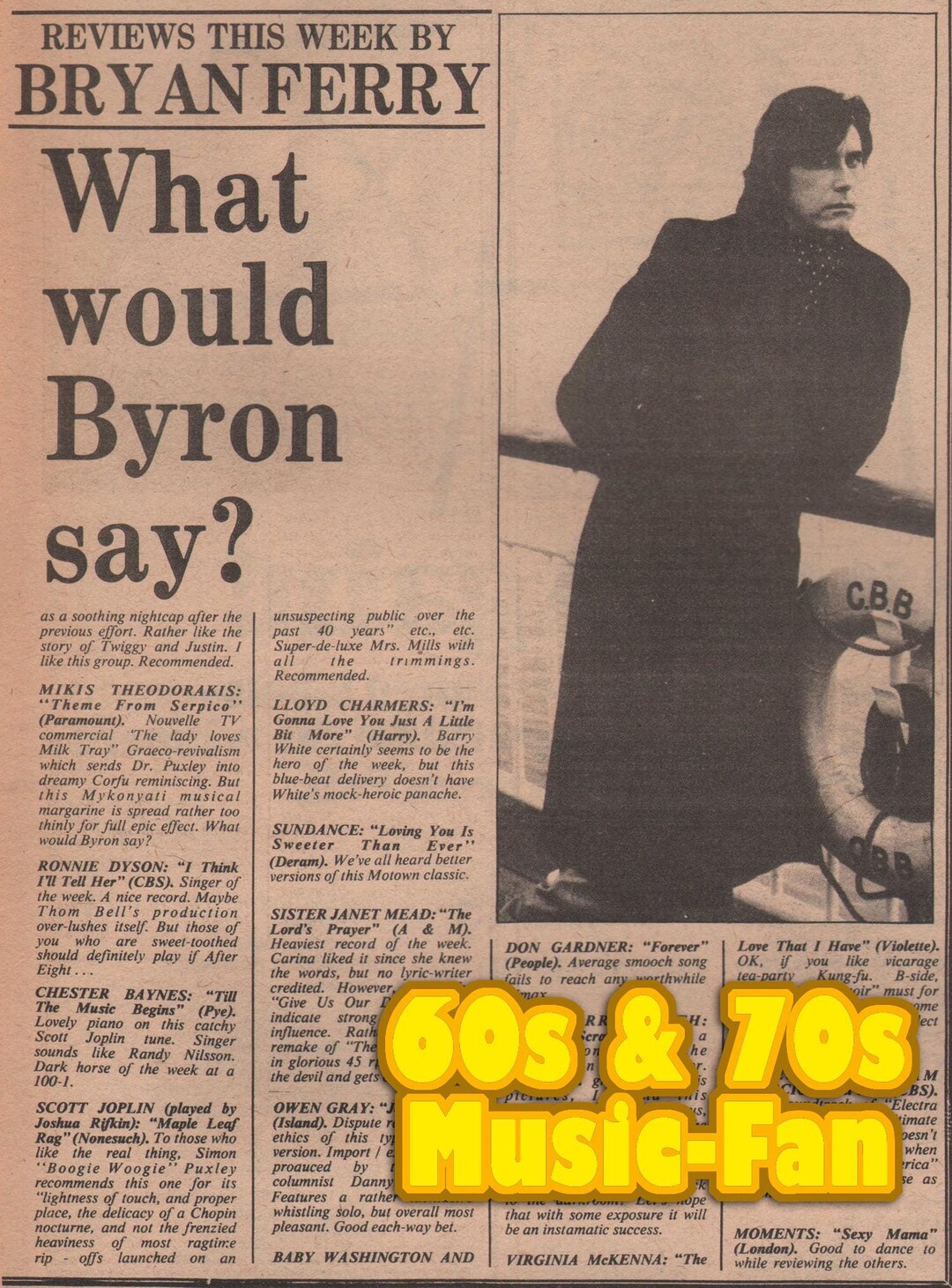 1974 ROXY MUSIC / Brian Ferry Original NME Clipping What Would Byron ...