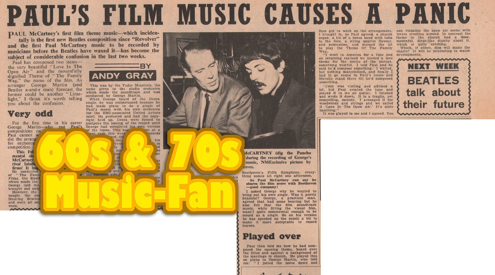 BEATLES 1966 Original NME Pauls Film Music Causes a Panic John Lennon ...