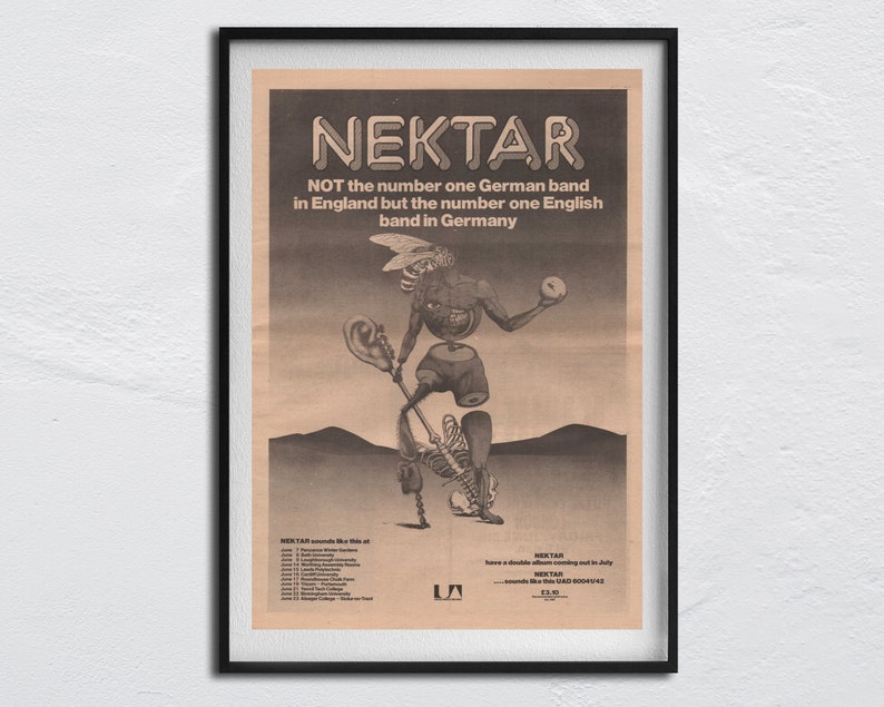 NEKTAR Poster 1973 Original NME Roye Albrighton, Allan taff Freeman ...
