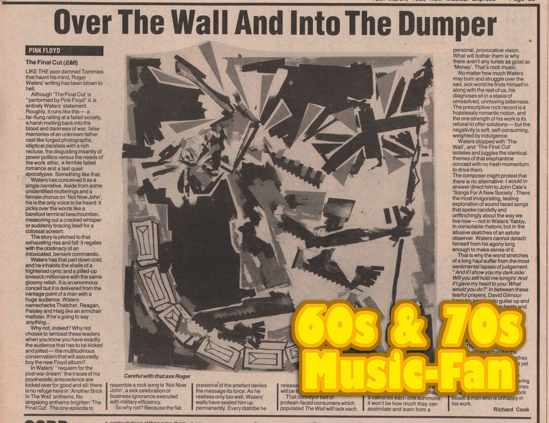 PINK FLOYD 1983 Original NME Clipping the Final Cut / Over the Wall and ...