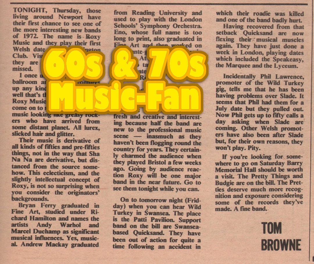 1972 ROXY MUSIC, Sha Na Na, Pretty Things NME Clipping Brian Ferry - Etsy