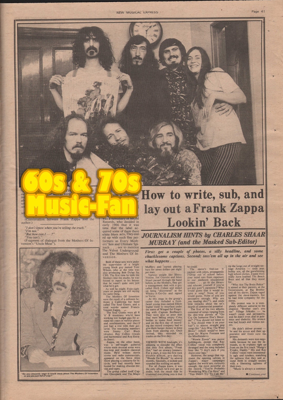 FRANK ZAPPA 1974 Big NME Clipping How to Sub and Lay Out a Frank Zappa ...