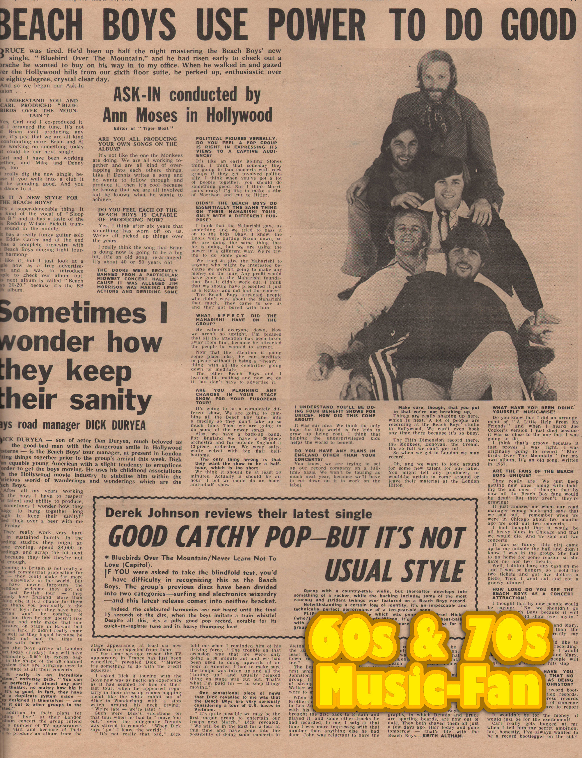 BEACH BOYS Poster - 1968 Big NME & Huge Article - Carl Wilson, Dennis ...