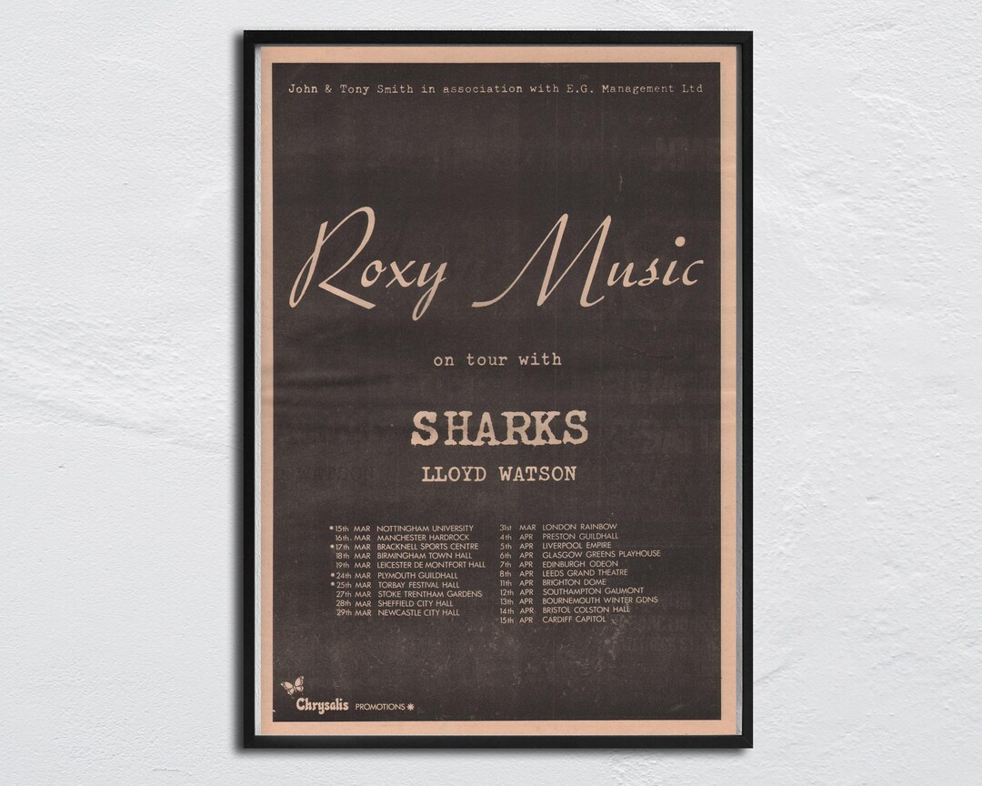 ROXY MUSIC Poster - 1973 Original NME - on Tour W. Sharks Lloyd Waton ...