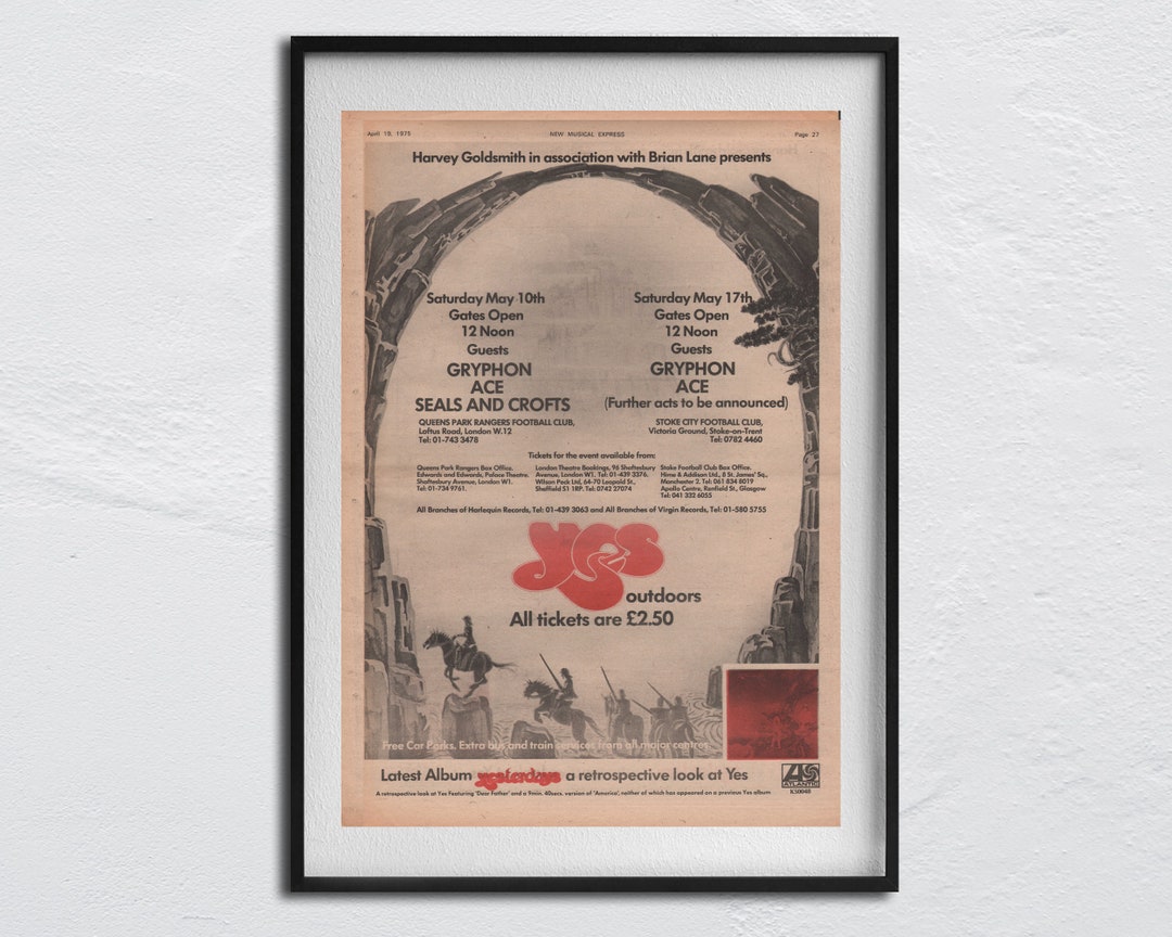 1975 POSTER / YES - Ace, Gryphon, Seals & Crofts - NME Original Music ...